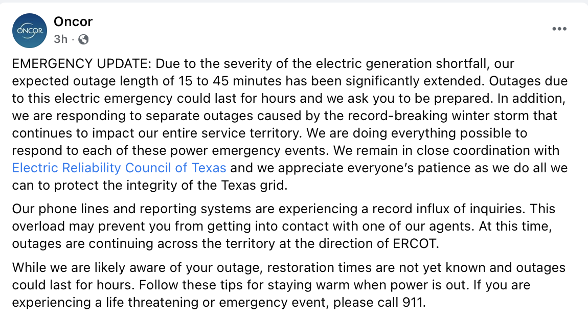 Winter Storm 2021 Updates - Southern Federal Power